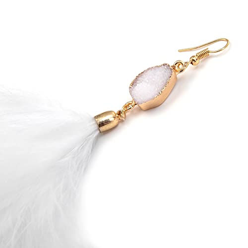 Feather Earring for Women - Light Weight Feather Dagle Earring with Crystal, Gift for Sister Lover (white)