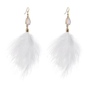 feather earring for women - light weight feather dagle earring with crystal, gift for sister lover (white)