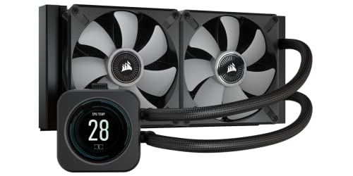 CORSAIR iCUE H100i ELITE LCD Display Liquid CPU Cooler-Custom IPS LCD Screen-40 Dynamic RGB LEDs-120mm Fans-240mm Radiator-COMMANDER CORE Smart Lighting Controller - Black