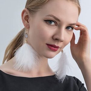 Feather Earring for Women - Light Weight Feather Dagle Earring with Crystal, Gift for Sister Lover (white)