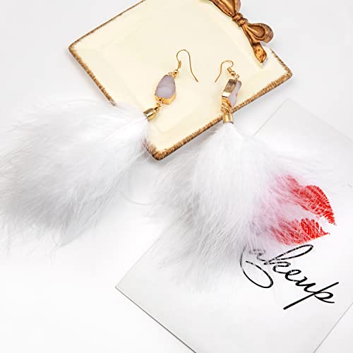 Feather Earring for Women - Light Weight Feather Dagle Earring with Crystal, Gift for Sister Lover (white)