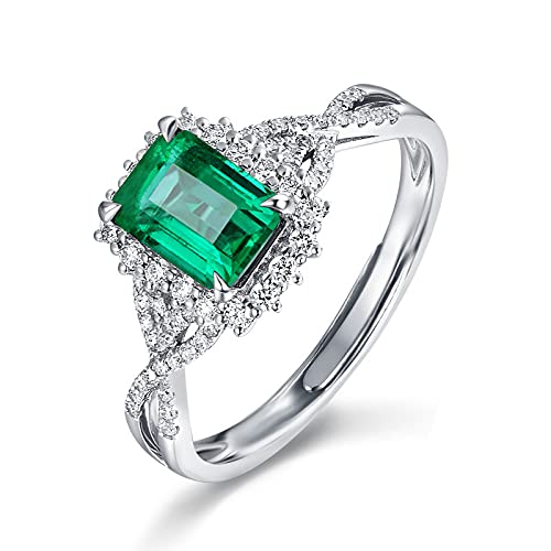 Sdouefos Women's 3ct Birthstone Solitaire Engagement Ring Emerald Cut Created Green Emerald White Gold Plated 925 Sterling Silver Engagement Wedding Ring (7)