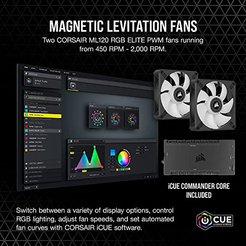 CORSAIR iCUE H100i ELITE LCD Display Liquid CPU Cooler-Custom IPS LCD Screen-40 Dynamic RGB LEDs-120mm Fans-240mm Radiator-COMMANDER CORE Smart Lighting Controller - Black