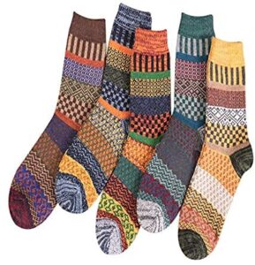 5 pairs autumn winter nordic socks thick knitted two-way colorful patten (5-color mix)