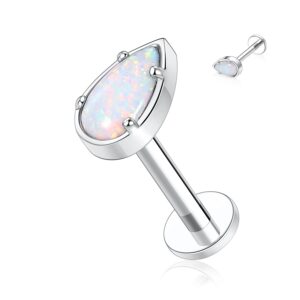 funlmo opal teardrop labret studs 16g labret jewelry lip rings g23 titanium helix cartilage tragus earrings medusa ring internally threaded lip piercing monroe jewelry 6mm silver