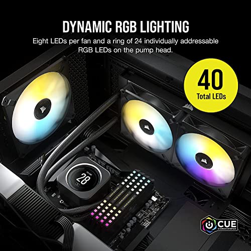 CORSAIR iCUE H100i ELITE LCD Display Liquid CPU Cooler-Custom IPS LCD Screen-40 Dynamic RGB LEDs-120mm Fans-240mm Radiator-COMMANDER CORE Smart Lighting Controller - Black