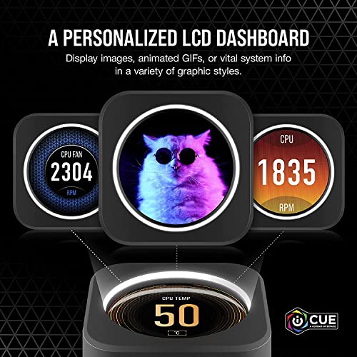 CORSAIR iCUE H100i ELITE LCD Display Liquid CPU Cooler-Custom IPS LCD Screen-40 Dynamic RGB LEDs-120mm Fans-240mm Radiator-COMMANDER CORE Smart Lighting Controller - Black