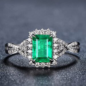 Sdouefos Women's 3ct Birthstone Solitaire Engagement Ring Emerald Cut Created Green Emerald White Gold Plated 925 Sterling Silver Engagement Wedding Ring (7)