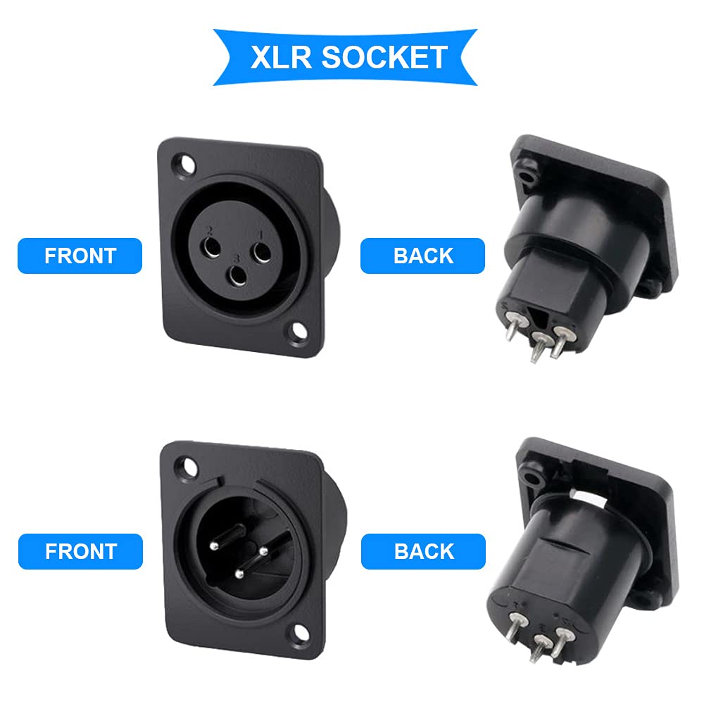 DKARDU 2 Pairs 3 Pin XLR Male & Female MIC Snake Plug Audio Microphone Connector for Mixer, Speaker with 2 Pairs 3 Pin XLR Male & Female Jack Socket Panel Mount