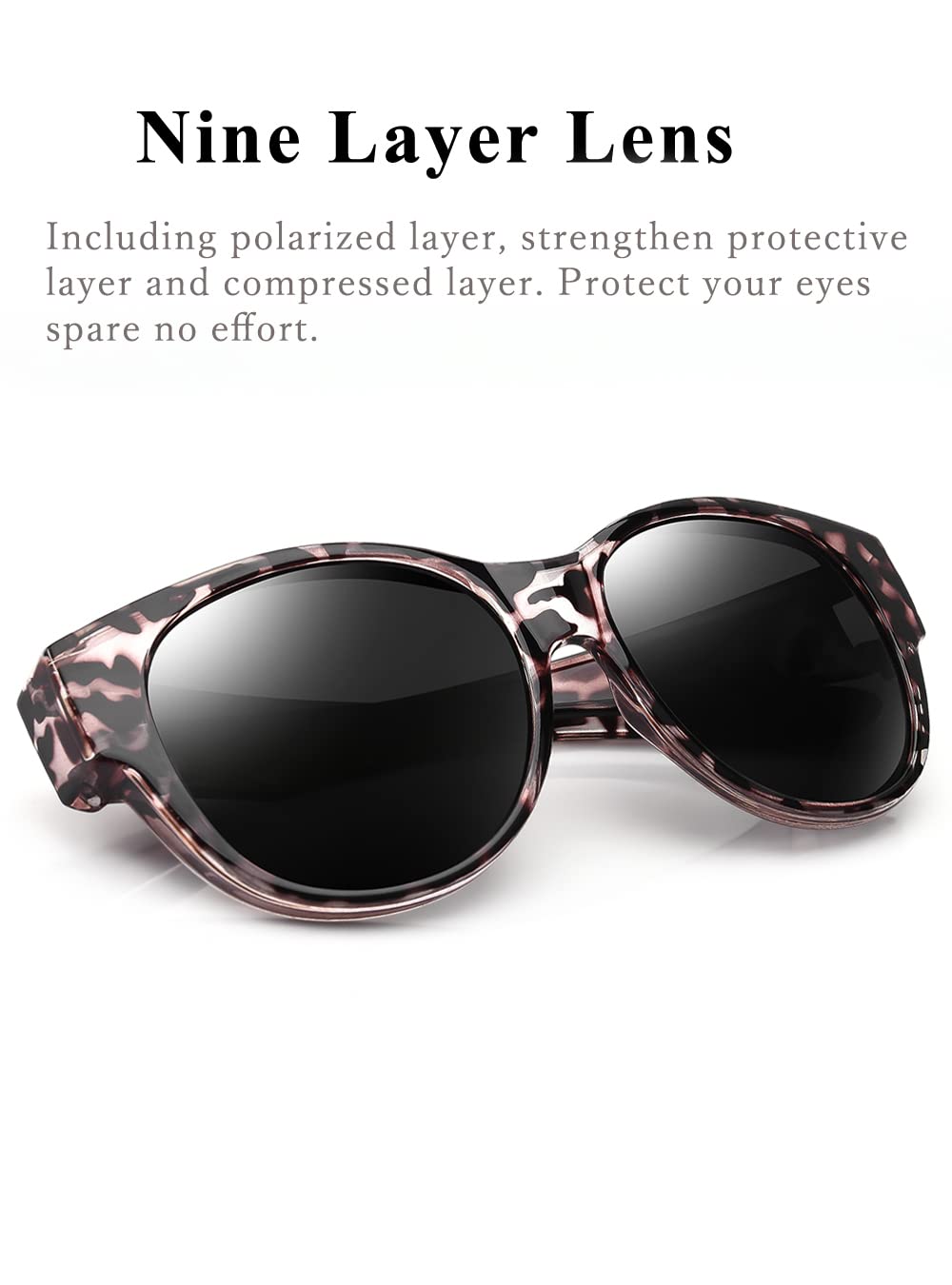 Leoidou Polarized Sunglasses Fit Over Glasses Over Glasses Trendy Round Cat Eye Wrap-around Sunglasses (Grey leopard, Black)