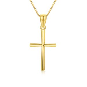 sisgem 14k gold cross pendant and box chain necklace for women, baptism jewelry confirmation gifts for her, 18 inch