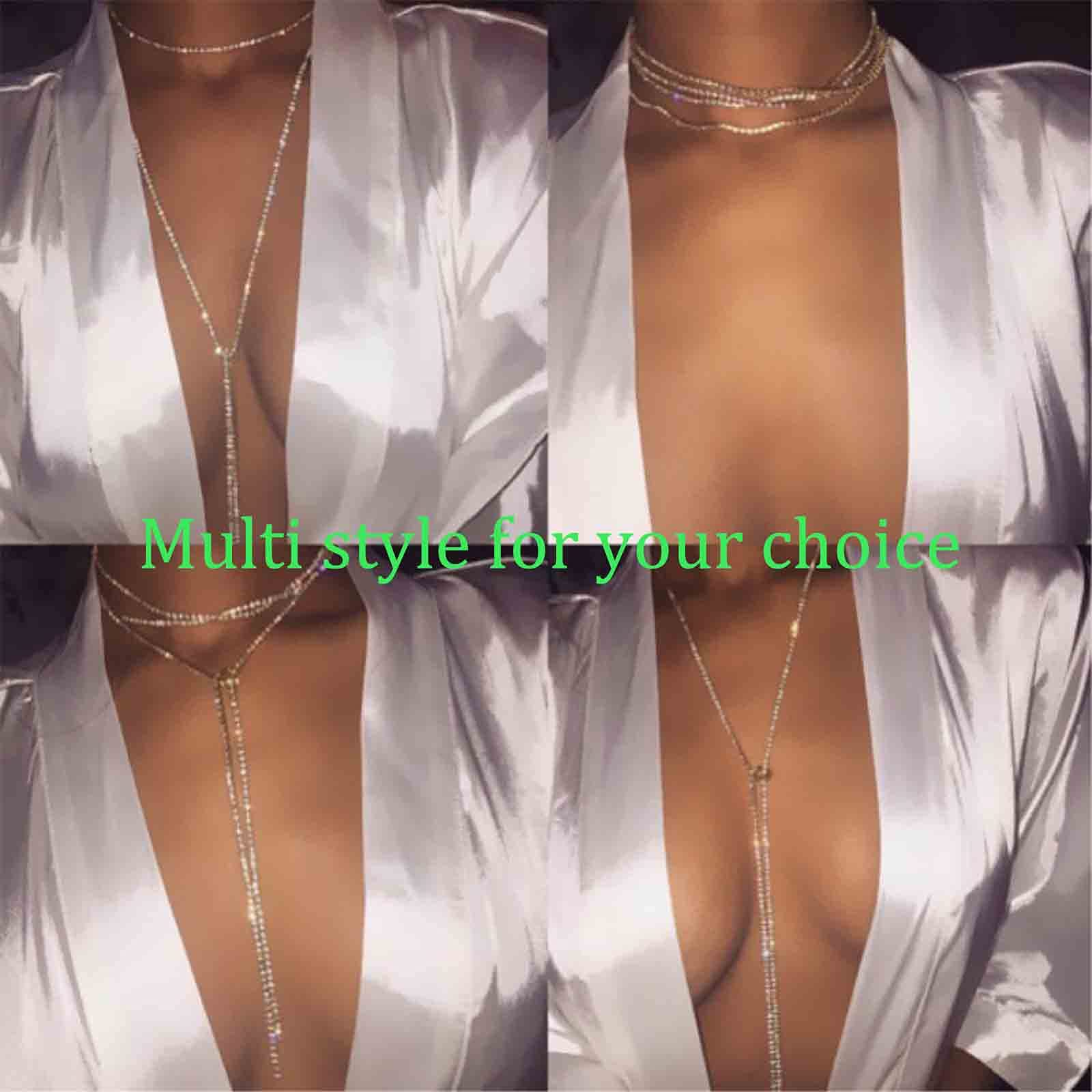 Yheakne Bling Tennis Chain Necklace Silver Long Rhinestone Choker Necklace CZ Lariat Y Necklace Tie Up Necklace for Women and Girls Nightclub Body Chain Jewelry