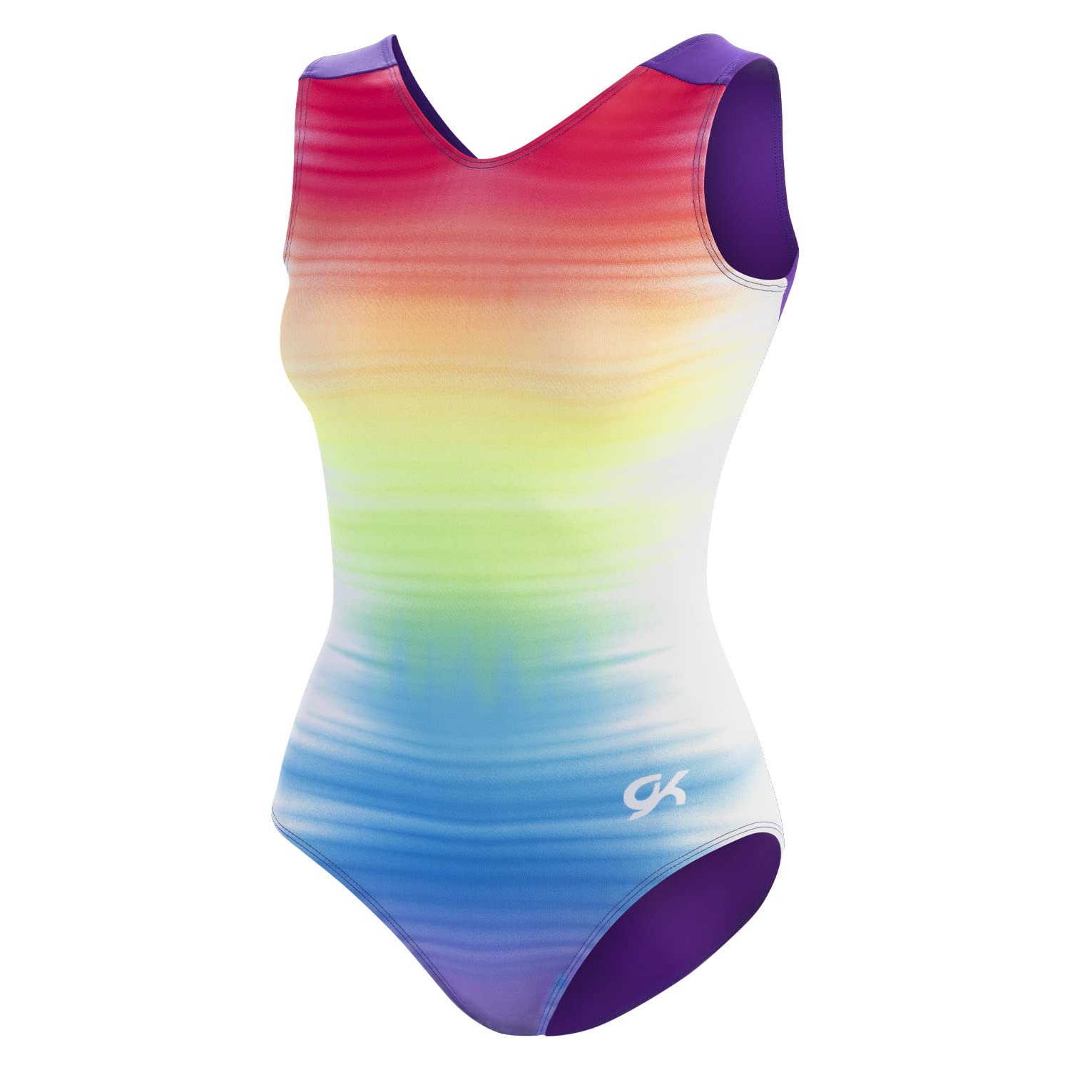 GK Girls Fierce Fade Gymnastics Leotard - Rainbow Dance Outfit with Matching Scrunchie for Toddlers, Children, & Juniors (CL, Rainbow - Purple)