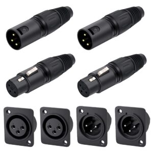 dkardu 2 pairs 3 pin xlr male & female mic snake plug audio microphone connector for mixer, speaker with 2 pairs 3 pin xlr male & female jack socket panel mount