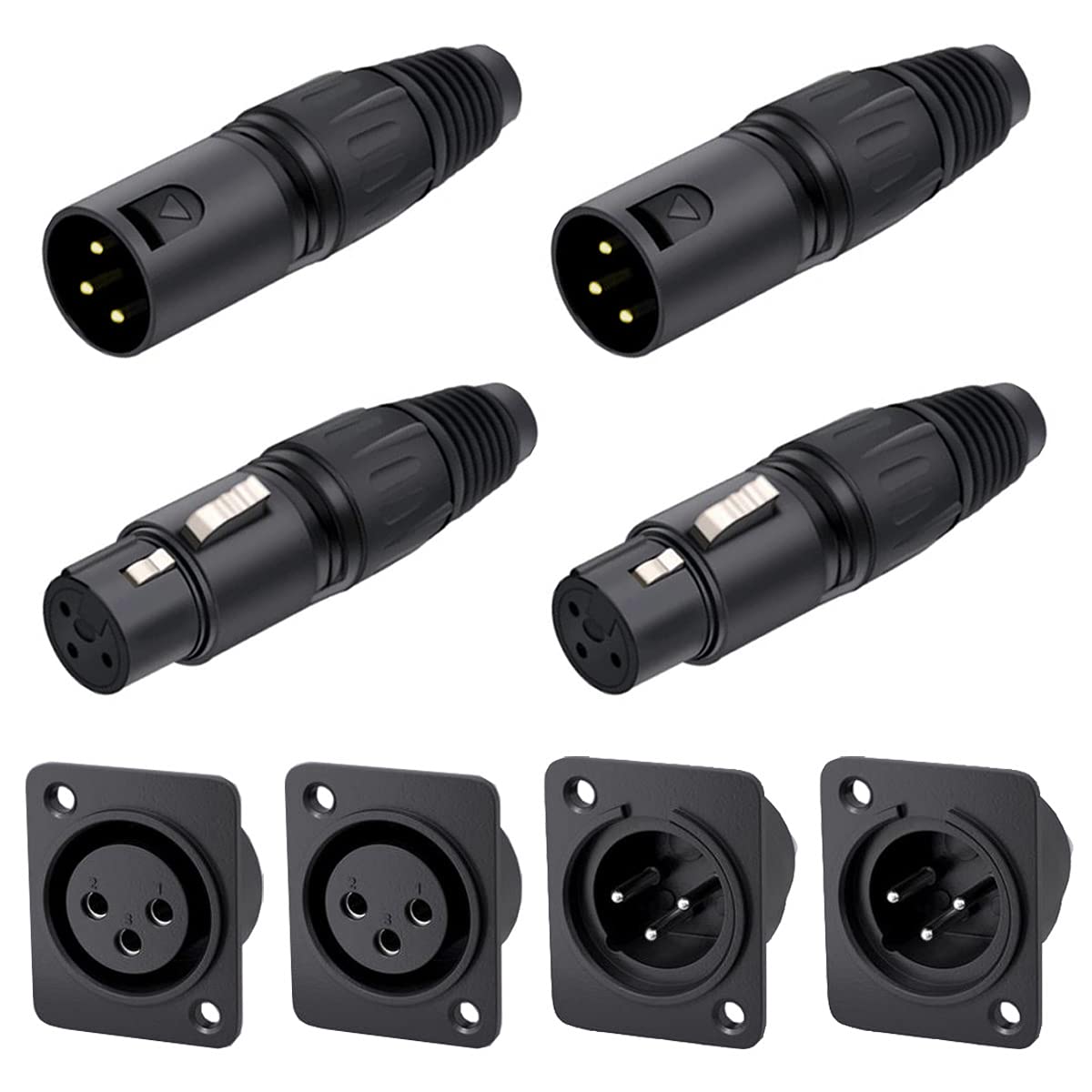 DKARDU 2 Pairs 3 Pin XLR Male & Female MIC Snake Plug Audio Microphone Connector for Mixer, Speaker with 2 Pairs 3 Pin XLR Male & Female Jack Socket Panel Mount