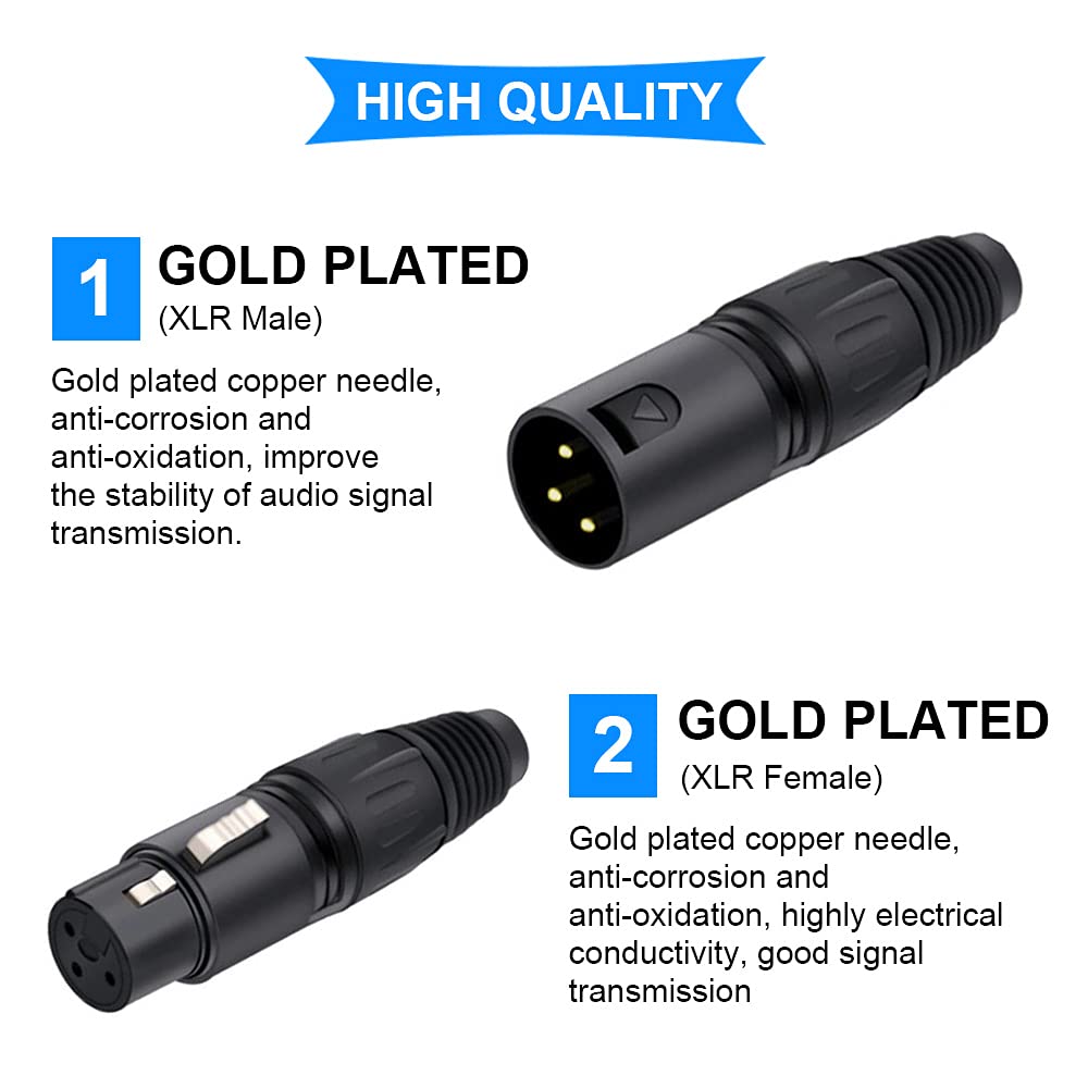 DKARDU 2 Pairs 3 Pin XLR Male & Female MIC Snake Plug Audio Microphone Connector for Mixer, Speaker with 2 Pairs 3 Pin XLR Male & Female Jack Socket Panel Mount