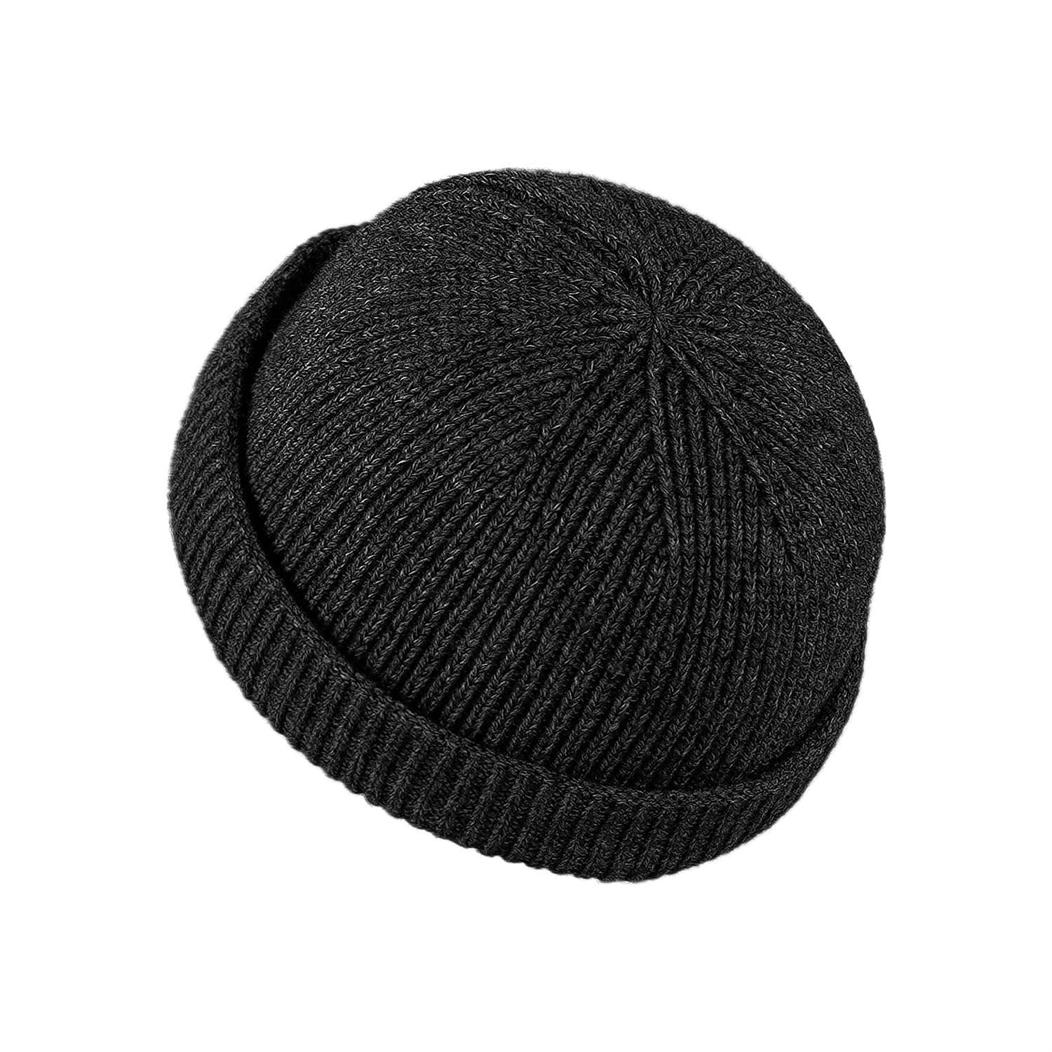 Croogo Watch Cap Work Beanie Knitted Docker Leon Brimless Hat Rolled Cuff Harbour Hat Retro Skull Cap Watch Cap,Black-CT47