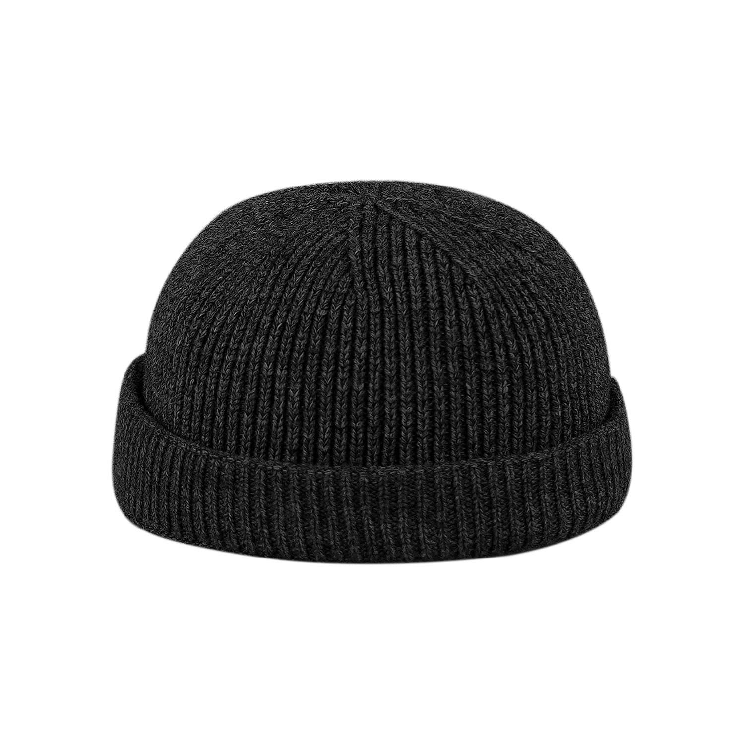 Croogo Watch Cap Work Beanie Knitted Docker Leon Brimless Hat Rolled Cuff Harbour Hat Retro Skull Cap Watch Cap,Black-CT47