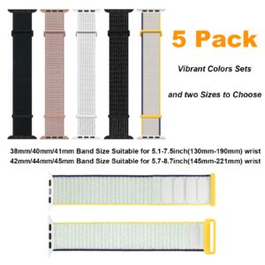 5 Pack Sport Loop Bands Compatible with Apple Watch Band 38mm 40mm 41mm 42mm 44mm 45mm Women Men, Soft Nylon Braided Elastic Strap Replacement Wristband for iWatch Series 7/6/5/4/3/2/1/SE