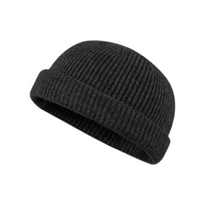 Croogo Watch Cap Work Beanie Knitted Docker Leon Brimless Hat Rolled Cuff Harbour Hat Retro Skull Cap Watch Cap,Black-CT47