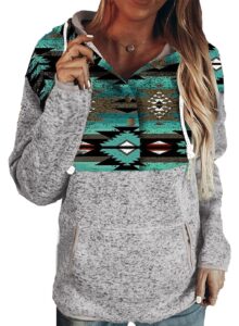 womens winter cute button collar patchwork color block long sleeve knit stitching drawstring hoodies hooded sweatshirts women pullover casual fashion tops green x-large