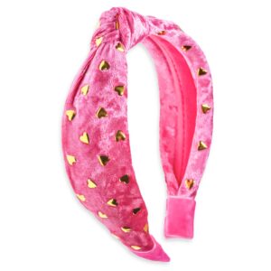 frog sac pink heart headband for girls, studded knotted headbands for kids, cute stud knot head bands, little girl velvet hair accessories, fashion hair bands for children