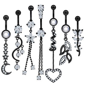 uzgtvy 14g belly button ring for women stainless surgical steel belly ring dangle curved barbells bar black dangling belly button navel ring belly vch body piercing jewelry 10mm cz diamond gem