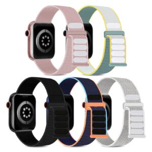 5 pack sport loop bands compatible with apple watch band 38mm 40mm 41mm 42mm 44mm 45mm women men, soft nylon braided elastic strap replacement wristband for iwatch series 7/6/5/4/3/2/1/se