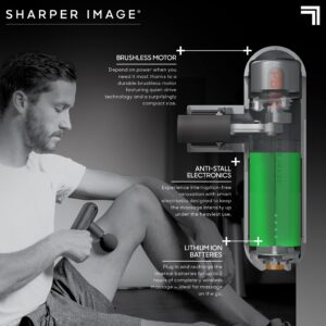 Sharper Image Deep Tissue Portable Percussion Massage Gun, Powerboost Move Full Body, Back & Neck Muscle Massager with 4 Attachments - Handheld Rechargeable Electric Massage Gun for Athletes