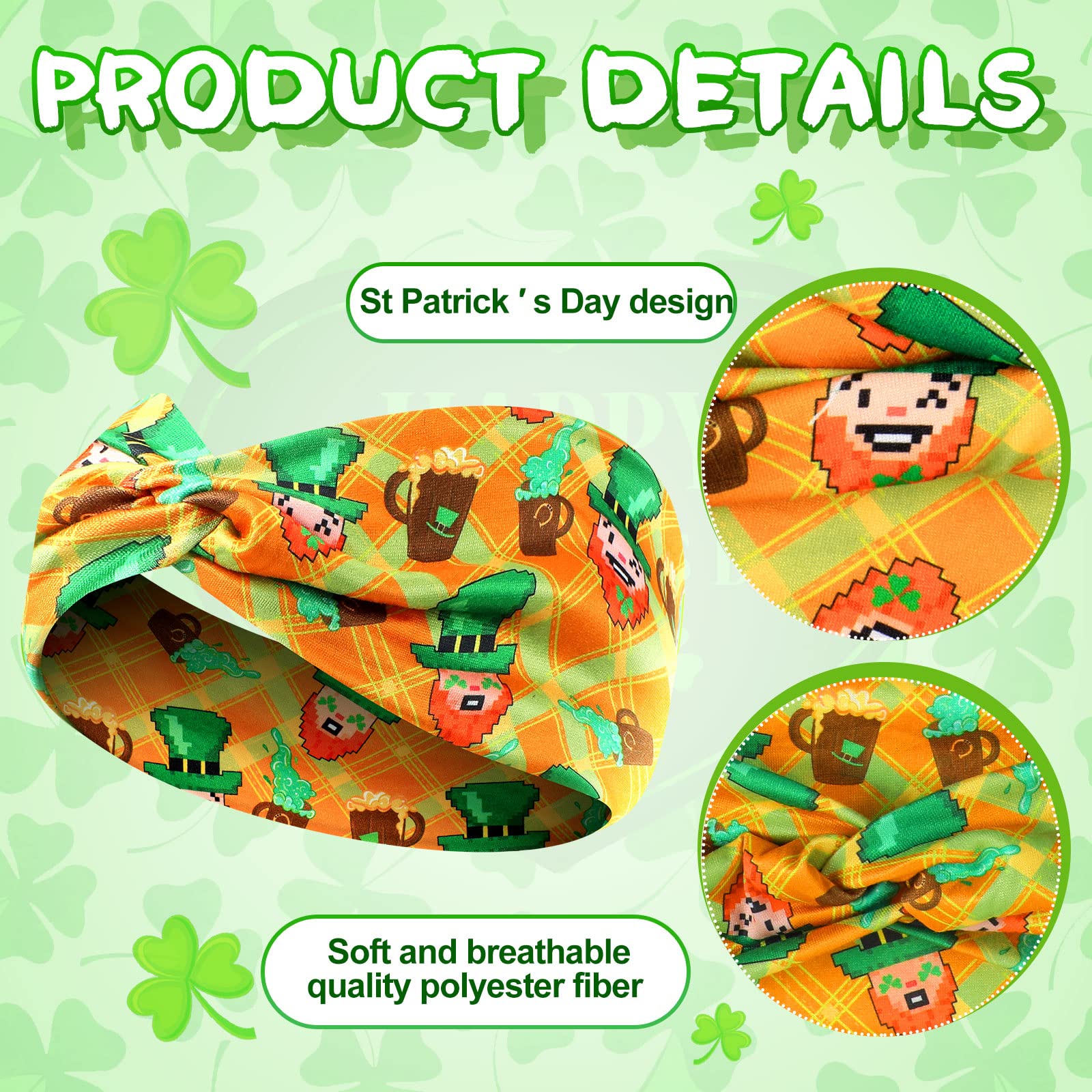 12 Pcs St. Patrick's Day Headbands Elastic Non Slip Hair Accessories Bulk Shamrock Pattern St. Patrick's Day Hairband for Women Girl (Shamrock Pattern)