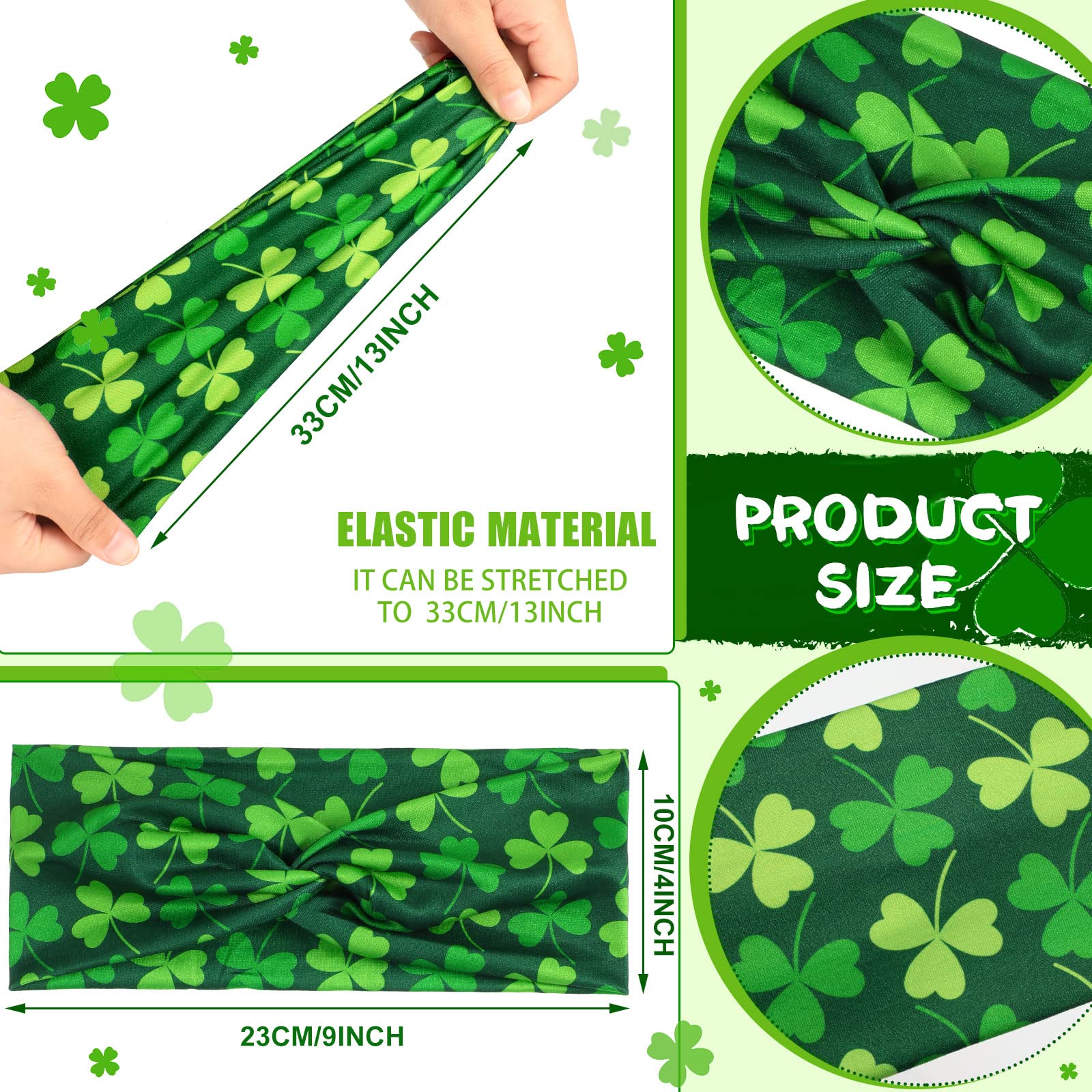 12 Pcs St. Patrick's Day Headbands Elastic Non Slip Hair Accessories Bulk Shamrock Pattern St. Patrick's Day Hairband for Women Girl (Shamrock Pattern)