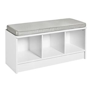 closetmaid 1631 cubeicals 3-cube storage bench, white with gray cushion