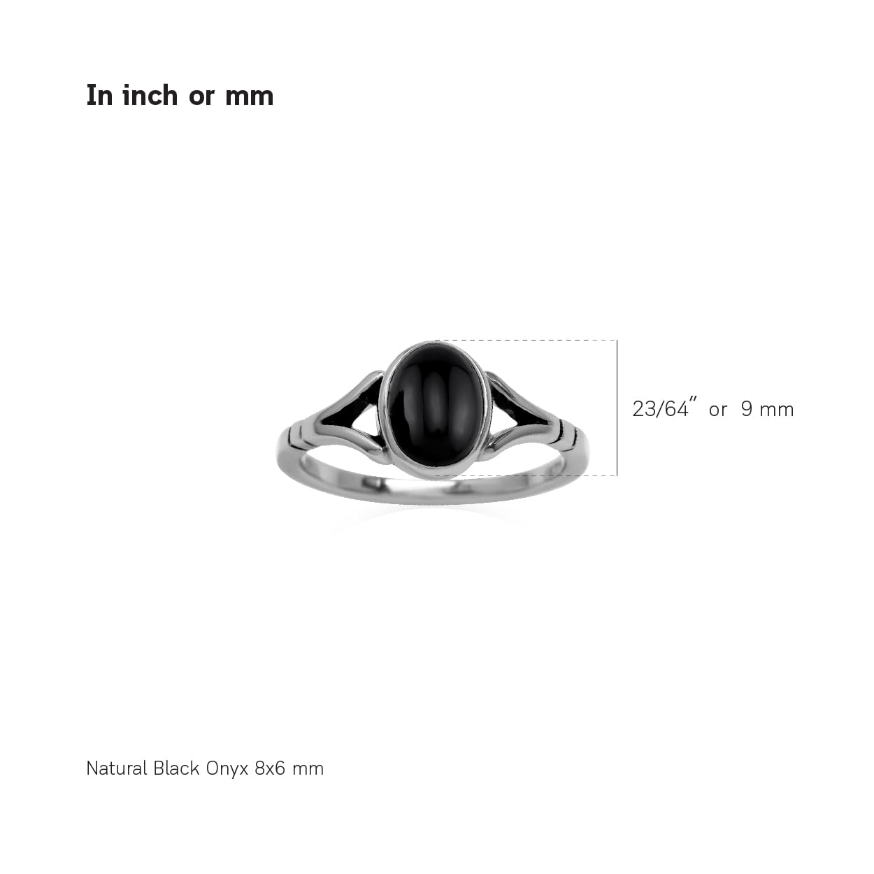 Silvershake 8X6mm Natural Black Onyx 925 Sterling Silver Solitaire Casual Gemstone Ring Size 7