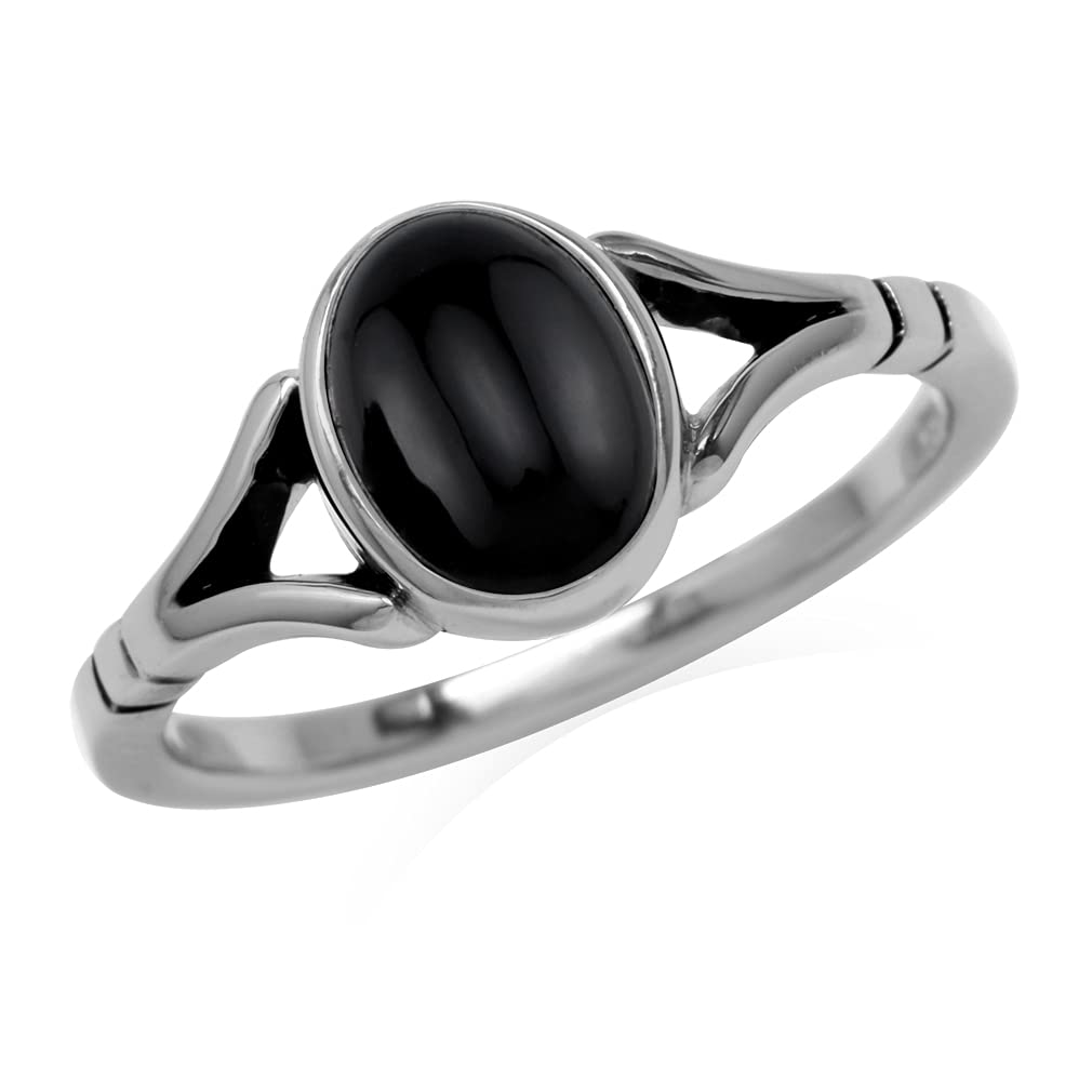 Silvershake 8X6mm Natural Black Onyx 925 Sterling Silver Solitaire Casual Gemstone Ring Size 7