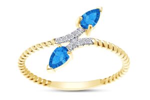 affy pear shape natural diamond and simulated blue topaz in 14k yellow gold over 925 sterling silver ring size 9