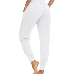 DIBAOLONG Womens Yoga Joggers Loose Workout Sweat Pants Comfy Lounge Pants with Pockets White L