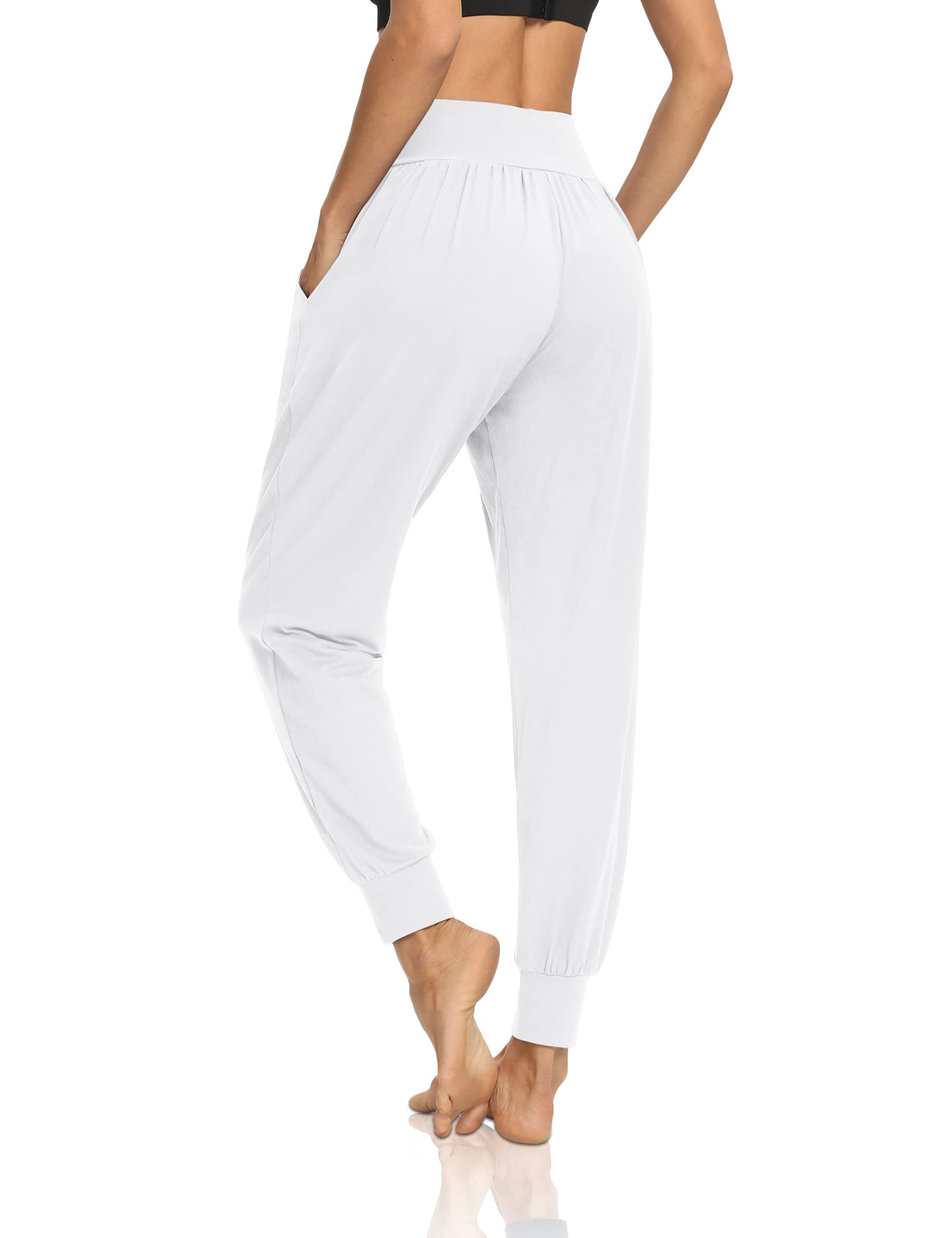 DIBAOLONG Womens Yoga Joggers Loose Workout Sweat Pants Comfy Lounge Pants with Pockets White L