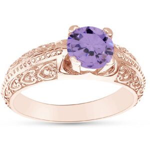 AFFY Round Shape Simulated Alexandrite In 14K Rose Gold Over 925 Sterling Silver Ring Size 6