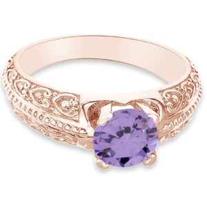 AFFY Round Shape Simulated Alexandrite In 14K Rose Gold Over 925 Sterling Silver Ring Size 6