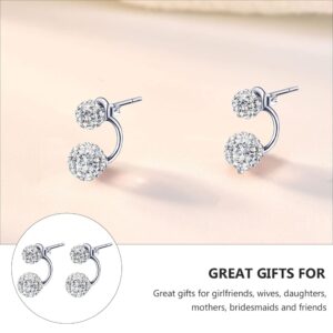 Generic 925 Sterling Silver Double Ball Earrings 1 Pair Chic Round Rhinestones Crystal Ear Studs Front Back 2 in 1 Diamond Earing Jewelrie Shiny Glittering Women Ear Ornament Piercing Retainers