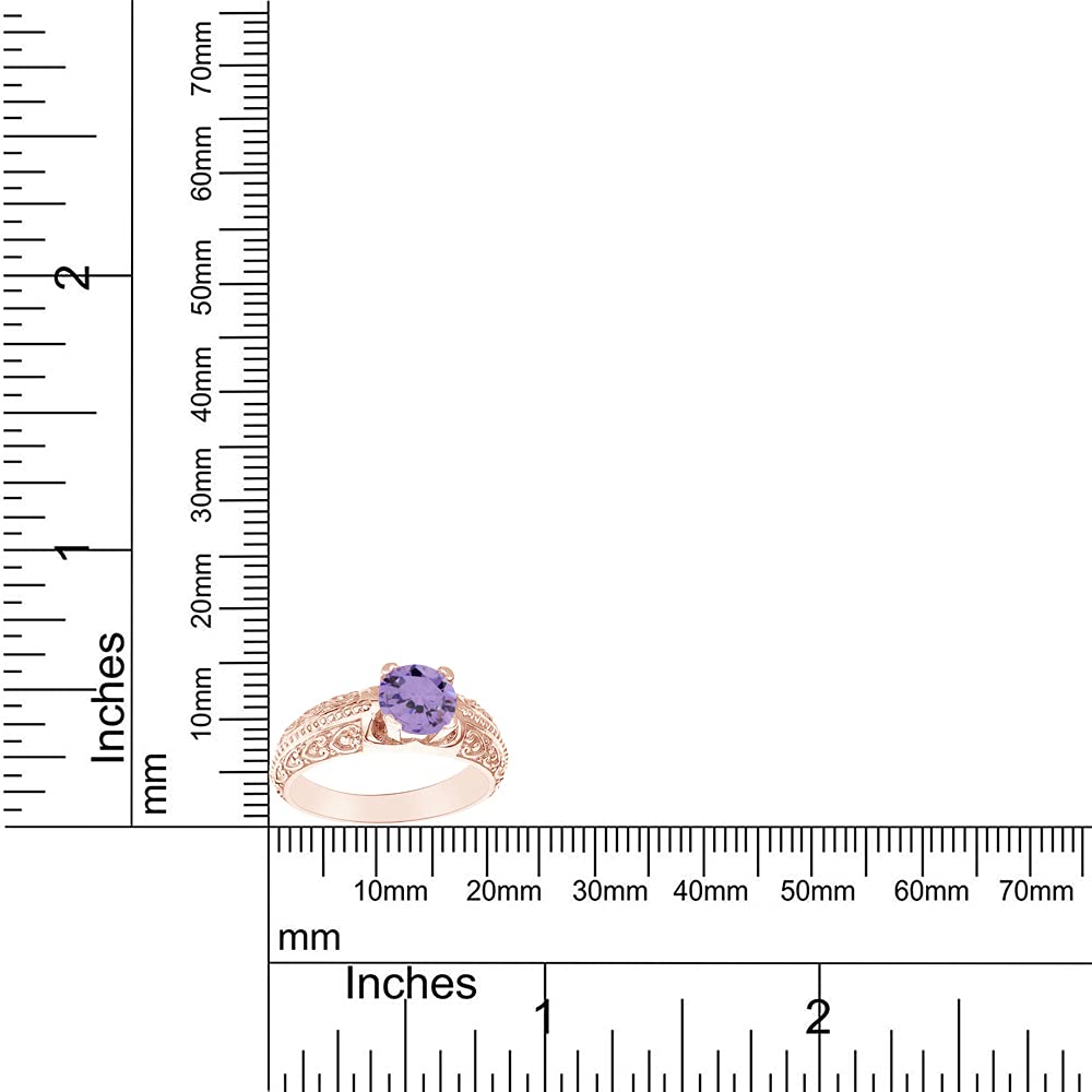 AFFY Round Shape Simulated Alexandrite In 14K Rose Gold Over 925 Sterling Silver Ring Size 6