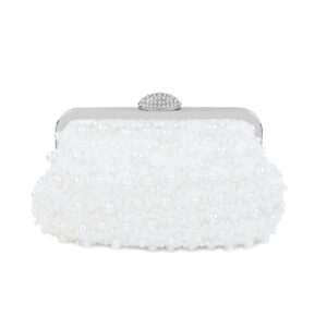 bellawish pearl clutch purses for women wedding bridal evening clutch handbag for parites prom (white)