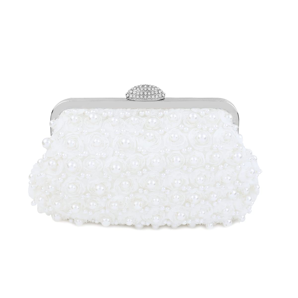 Bellawish Pearl Clutch Purses for Women Wedding Bridal Evening Clutch Handbag for Parites Prom (white)