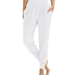 DIBAOLONG Womens Yoga Joggers Loose Workout Sweat Pants Comfy Lounge Pants with Pockets White L