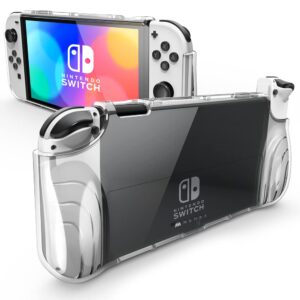 mumba case for nintendo switch oled 2021, [thunderbolt series] protective clear cover with tpu grip compatible with nintendo new switch oled 7 inch console and joy-con controller (clear)