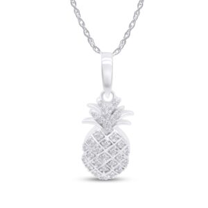 round cut natural diamond pineapple pendant necklace for women along with 18" chain in 14k white gold over sterling silver jewelry (1/10 cttw, i-j color, i2-i3 clarity)