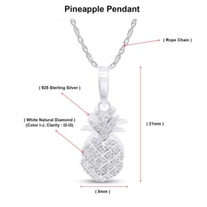 Round Cut Natural Diamond Pineapple Pendant Necklace For Women Along With 18" Chain In 14K White Gold Over Sterling Silver Jewelry (1/10 Cttw, I-J Color, I2-I3 Clarity)