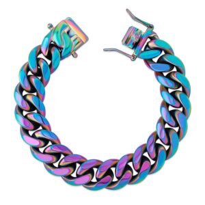 topgrillz 10,14mm polished stainless solid colorful rainbow cuban link chain bracelet for men and women hip hop personality jewelry (14mm_9inch)