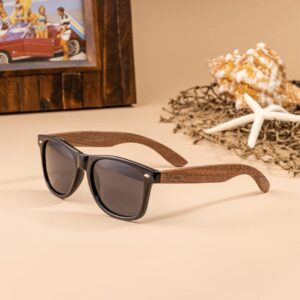 Woodies Six Wood Sunglasses Bulk All Walnut Wood Black Polarized Lenses 100% UVA/UVB Ray Protection