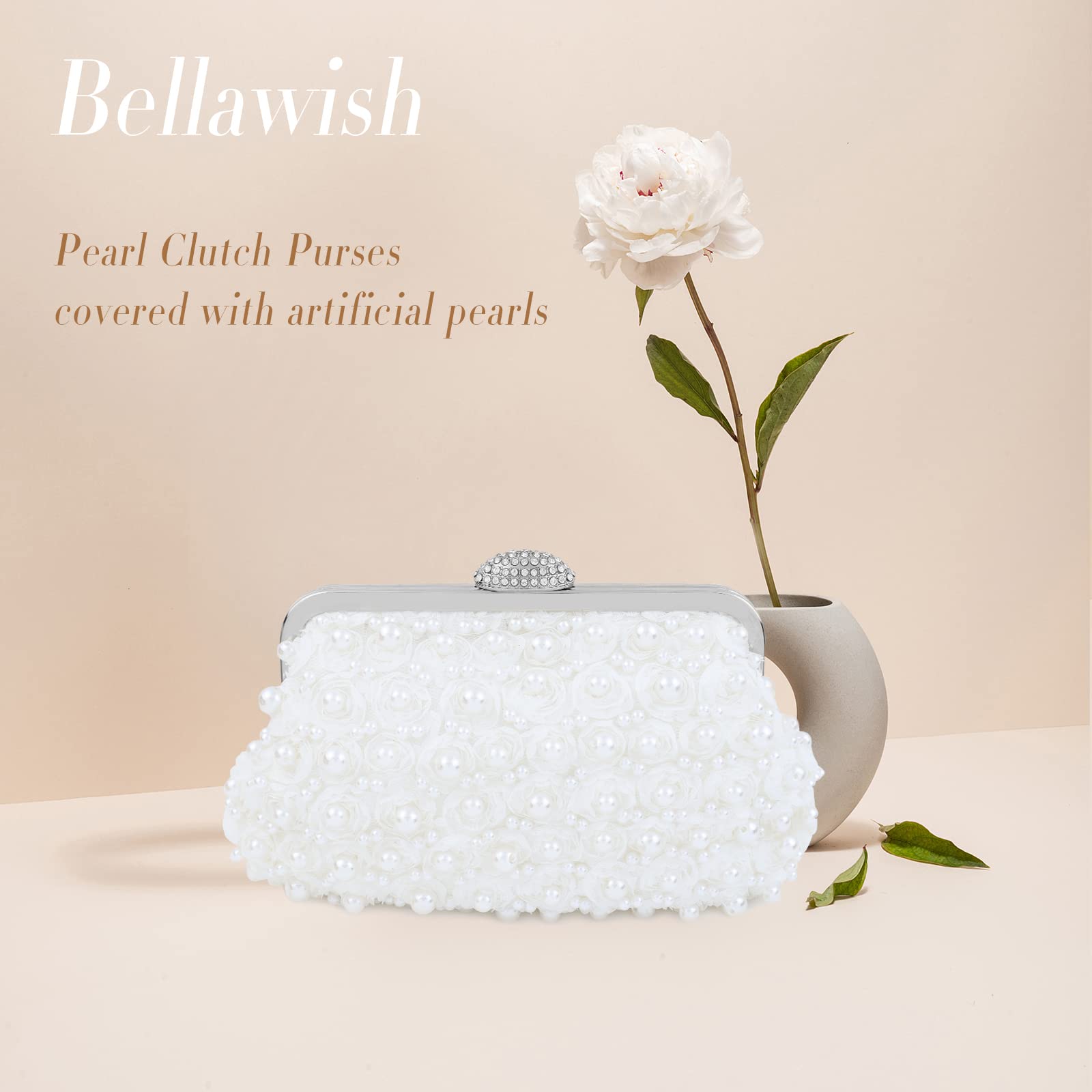 Bellawish Pearl Clutch Purses for Women Wedding Bridal Evening Clutch Handbag for Parites Prom (white)